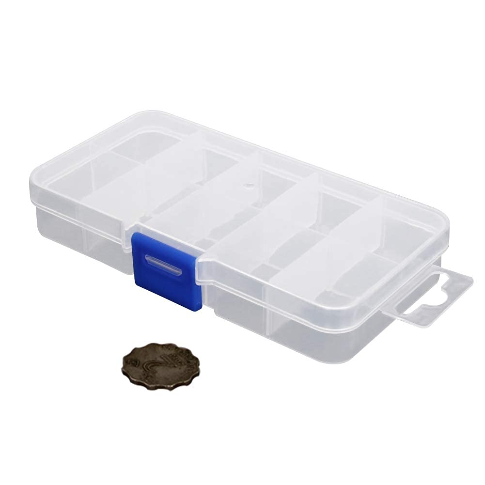 Jutagoss Plastic String Organizer Box With Dividers, 5.12x2.76x0.87 inch,10 Mpartment Craft Storage Containers, 4PCS Bead Tackle Bolt Screw Small Parts Rock Collection Box.