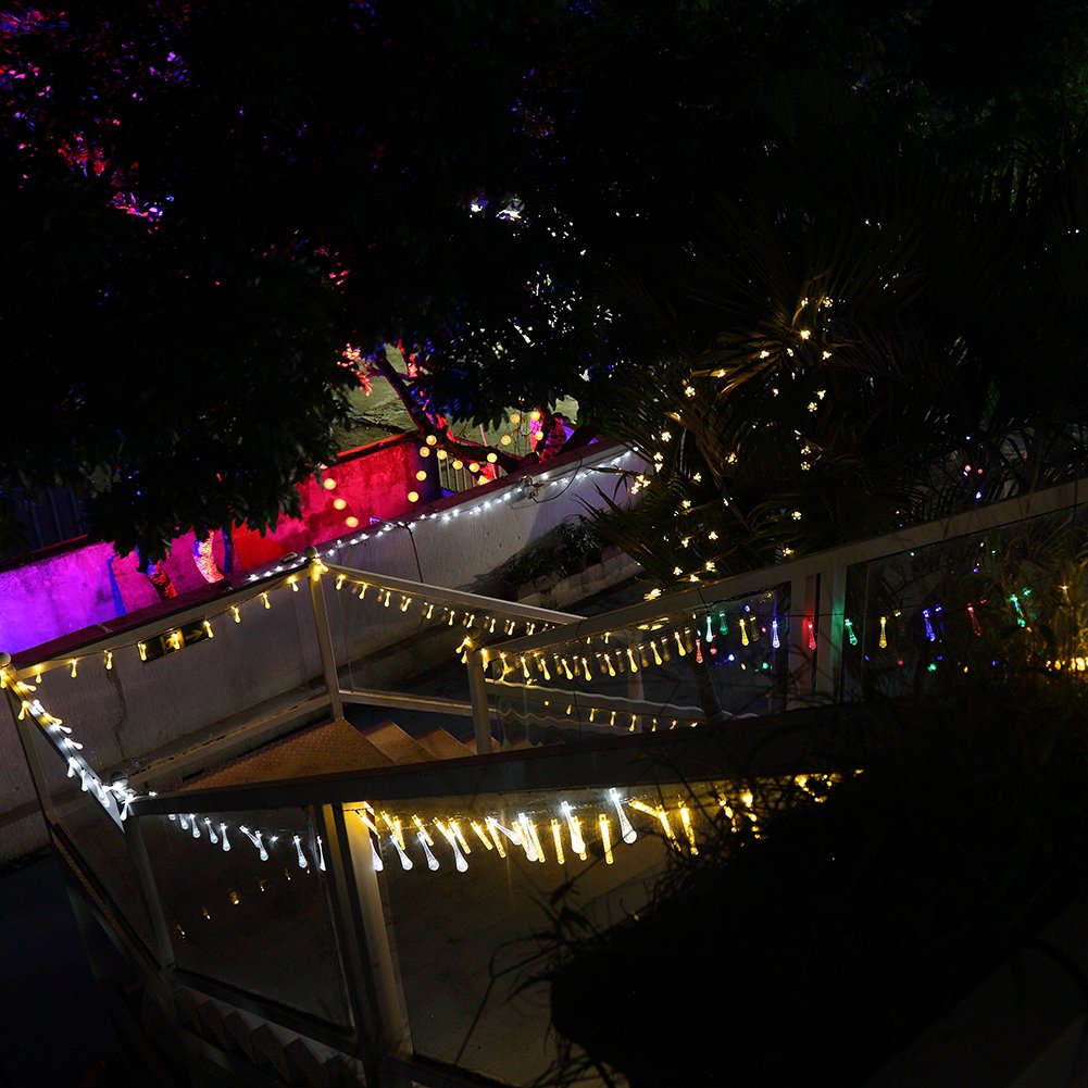GDEALER Solar Outdoor String Lights 20ft 30 LED White Water Drop Solar String Fairy Waterproof Lights Christmas Lights Solar Powered String Lights for Garden, Patio, Yard, Home Parties (1)