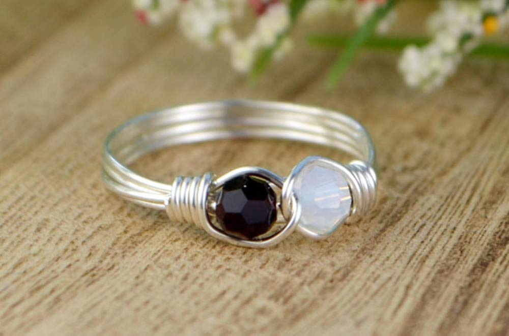 Any Two Crystals Birthstones Infinity Symbol Ring in Sterling Silver or 14kt Yellow or Rose Gold Filled Handmade Wire Wrapped Ring- Made to size 4-14