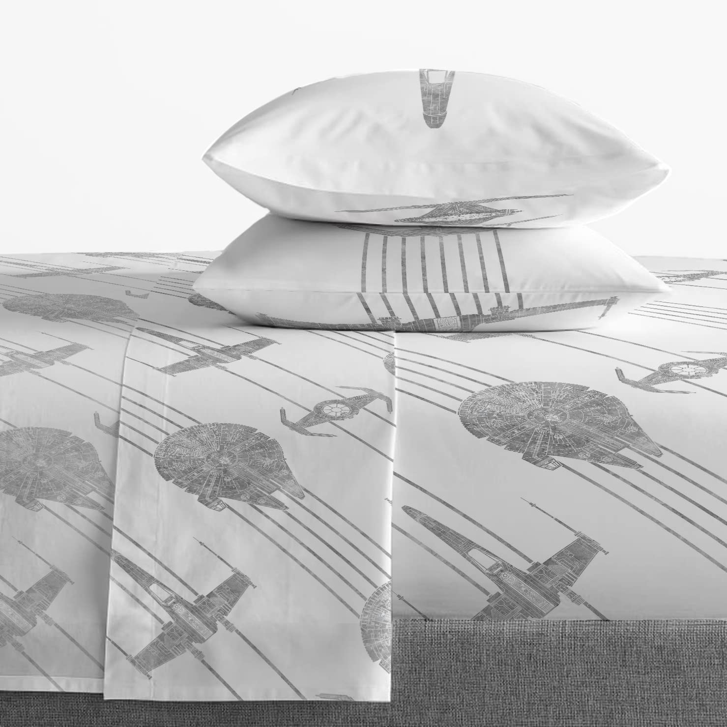 Jay Franco Star Wars Falcon Schematics Full Size Sheet Set - 4 Piece Set Super Soft and Cozy Kid’s Bedding - Fade Resistant Microfiber Sheets