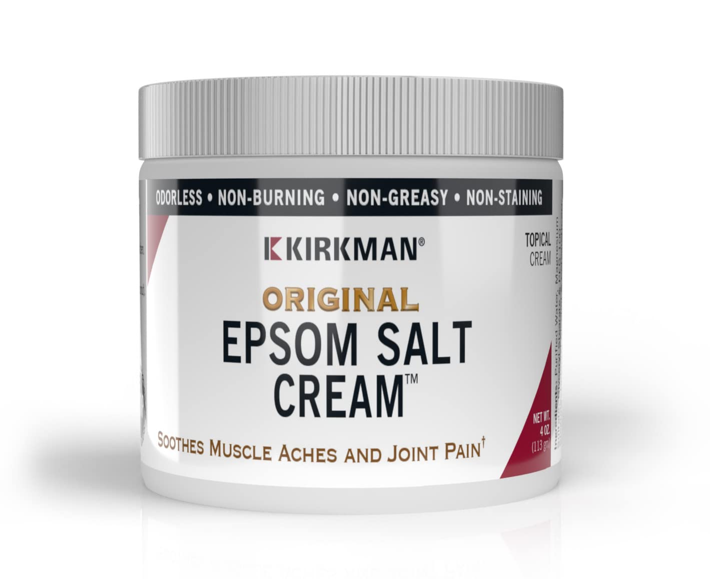 Kirkman – Epsom Salt Cream – 4oz Cream – Gluten Free – Casein Free