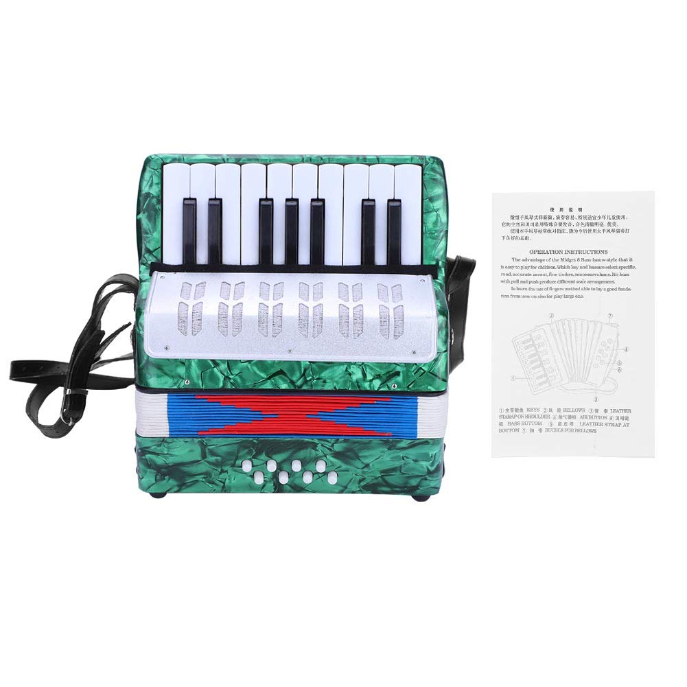Beginner Accordion, 17 Key 8 Bass Entry Level Accordion with Adjustable Shoulder Strap Piano Accordion Instruments for Beginners Mother's Day Gift (Green)