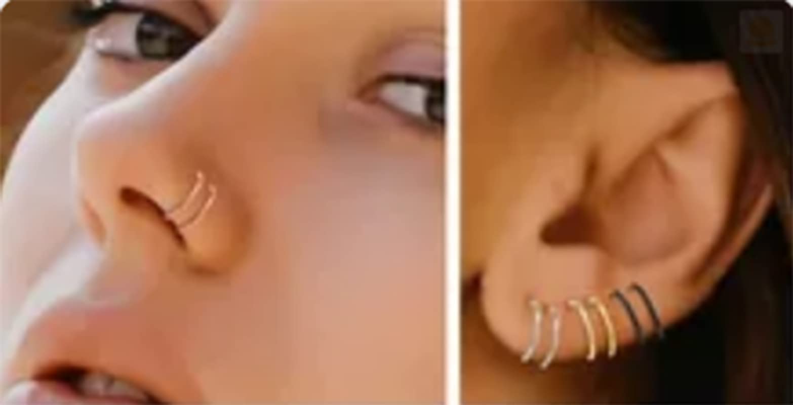 Begonia Accessories Hypoallergenic 925 Sterling Silver Gold Double Ring Nose Ear Lip Piercing Stud Earrings 1 pcs