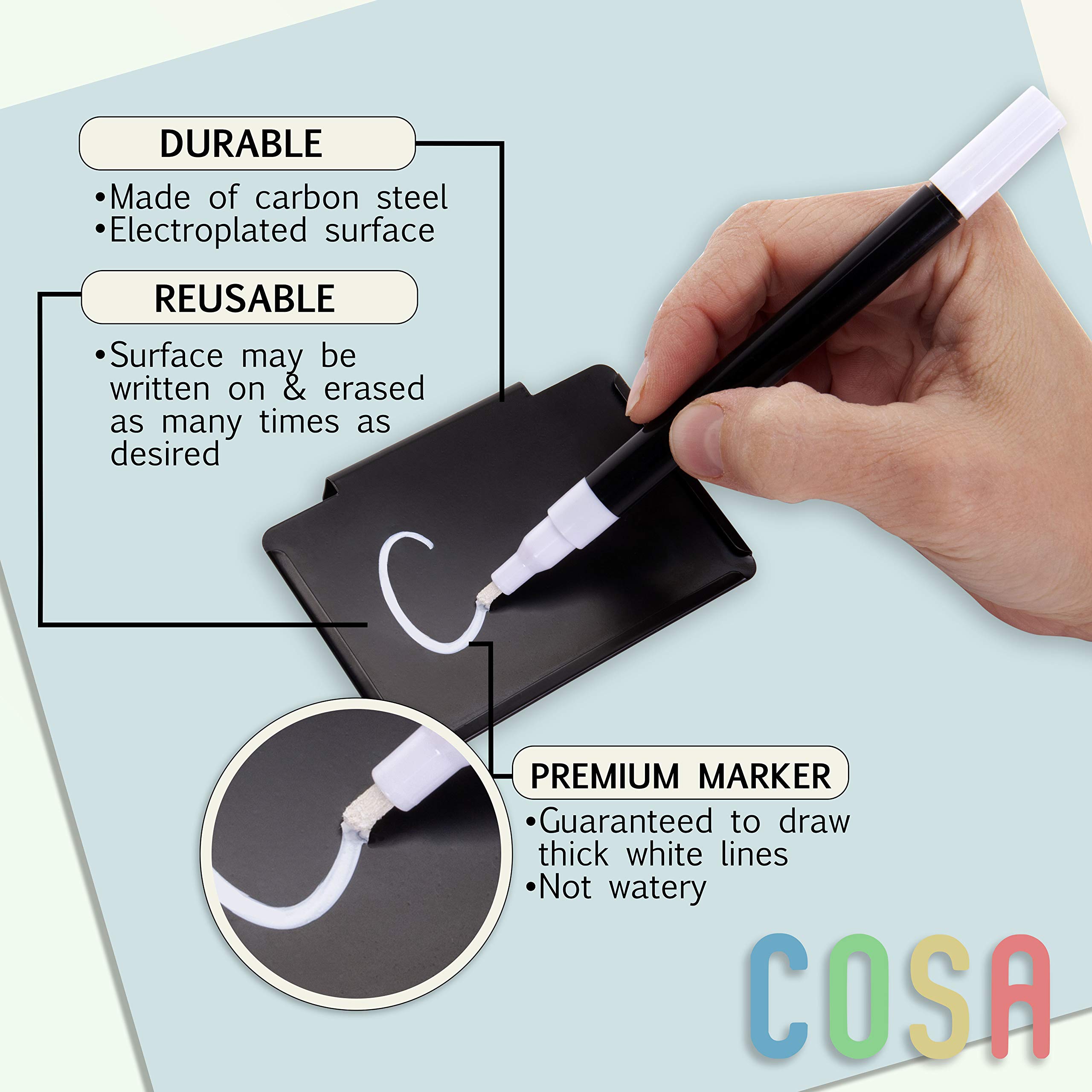 Basket Bin Labels Clip on | Label Holders for Basket or Storage Bins | Metal Hanging Bin Clip Labels | Chalkboard Labels for Baskets - Black Finish [Pack of 6] - Includes [1] White Chalk Marker