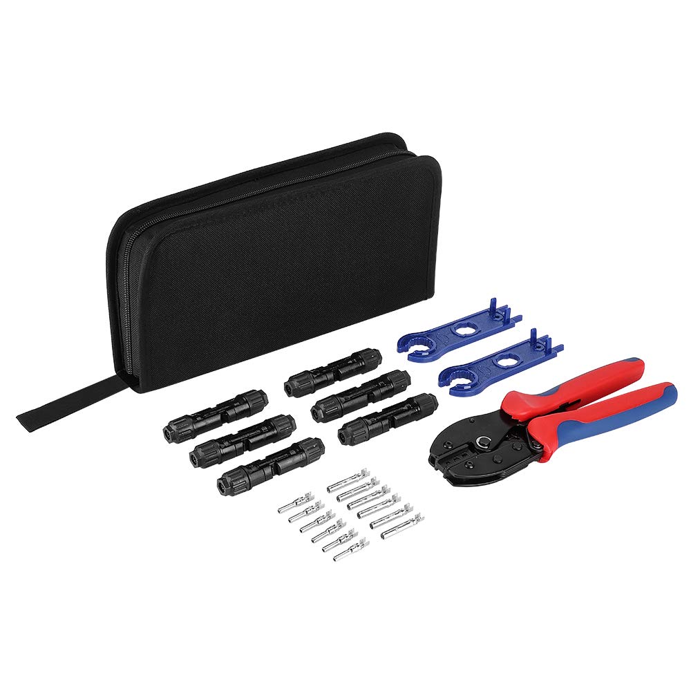 BougeRV Solar Crimper Tool Kit for Solar Panel Cable Wire with 1PCS Solar Crimper and 6Pairs Solar connectors and 1Pair Solar Connector Spanner Wrench, Solar Installation Assembly Tools