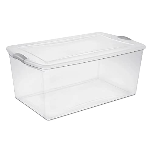 BECENBIN Latch Box Plastic Storage Bin Tote Organizing Container With Durable Lid, 105 Qt. Stackable and Nestable Snap Lid Plastic Storage Bin, Clear With Gray Buckle