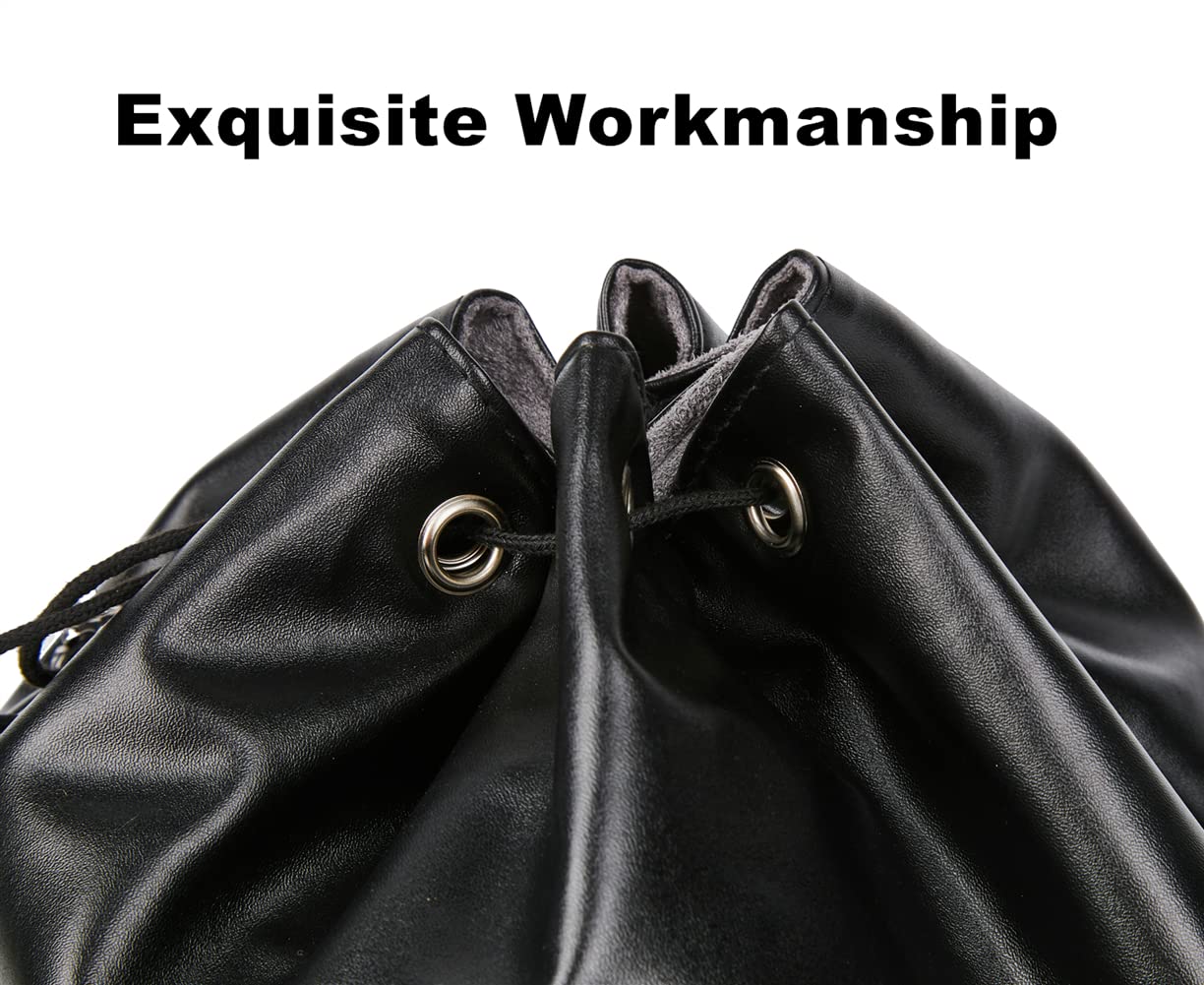 PUGED Large DND Dice Dragon Leather Drawstring Bags with Pockets Storage Bag for RPG MTG Game Dices Capacity Over 1000 Dice (Black)