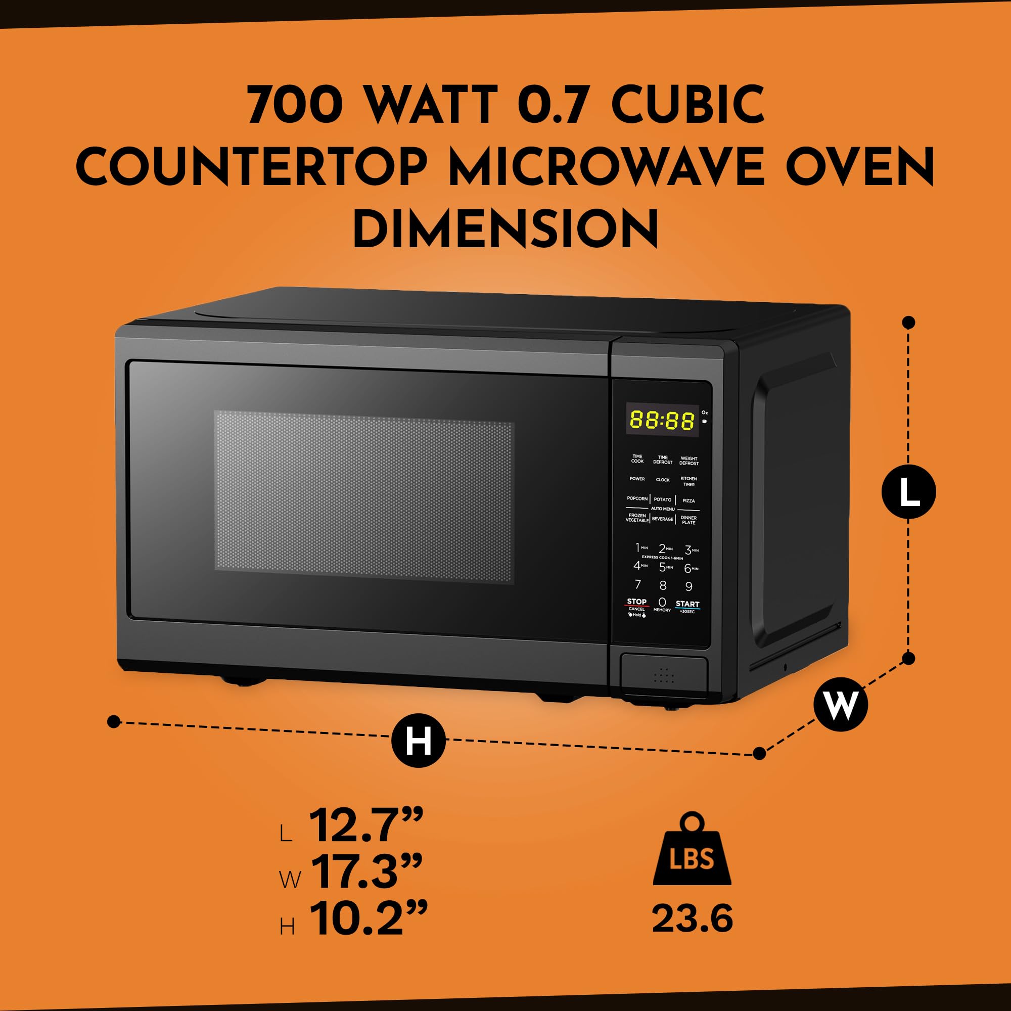 Black+Decker 700 Watt Compact LED Display Countertop Small Microwave Oven with 10 Inch Turntable and 6 Preset Menu Buttons, Matte Black
