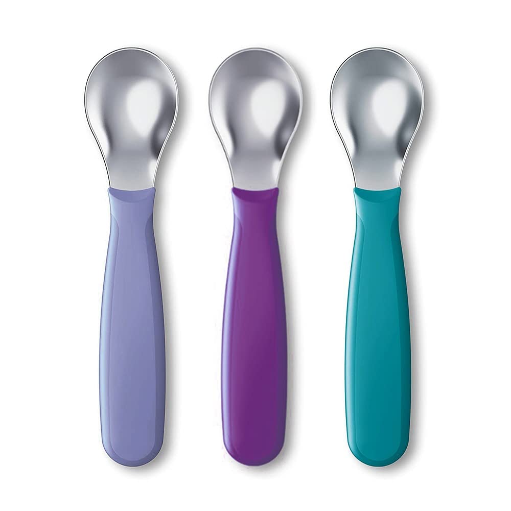 NUK Kiddy Cutlery Spoons, 3 Pack, 18+ Months Purple & Green (Purple & Green)