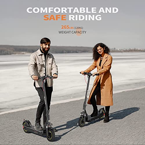 ESKUTE MAX Electric Scooter, 450W Motor, up to 18.6 Mph and 35 Miles Range, 10" Solid Tires Commuter Electric Scooter for Adults, Folding Commuting Electric Scooter with Double Braking System and App