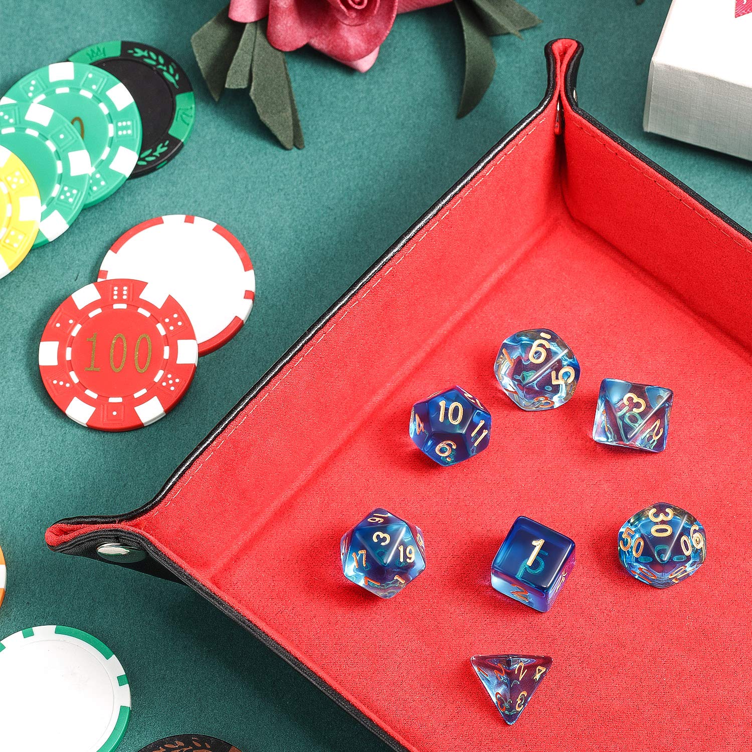 EBOOT 7-Die Polyhedral Dice Compatible with DND Dice Set Dungeons and Dragons with Black Pouch (Transparent Blue)