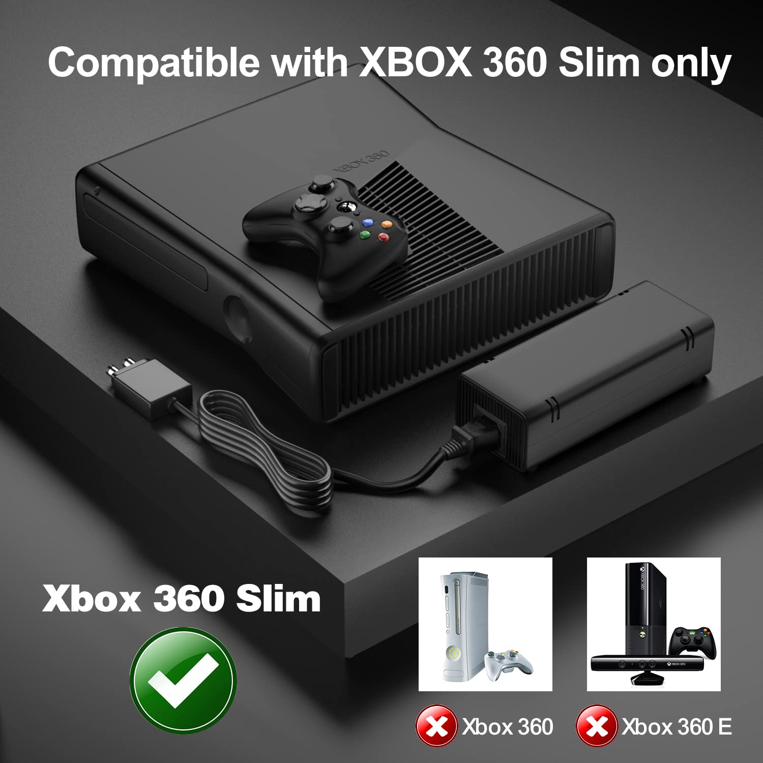 Puning Power Supply Replacement for Xbox 360 Slim Power Supply,Upgraded AC Adapter Power Supply[Advanced Quiet Edition] with Cooling Fan Compatible with Xbox 360 Slim Console(Black)