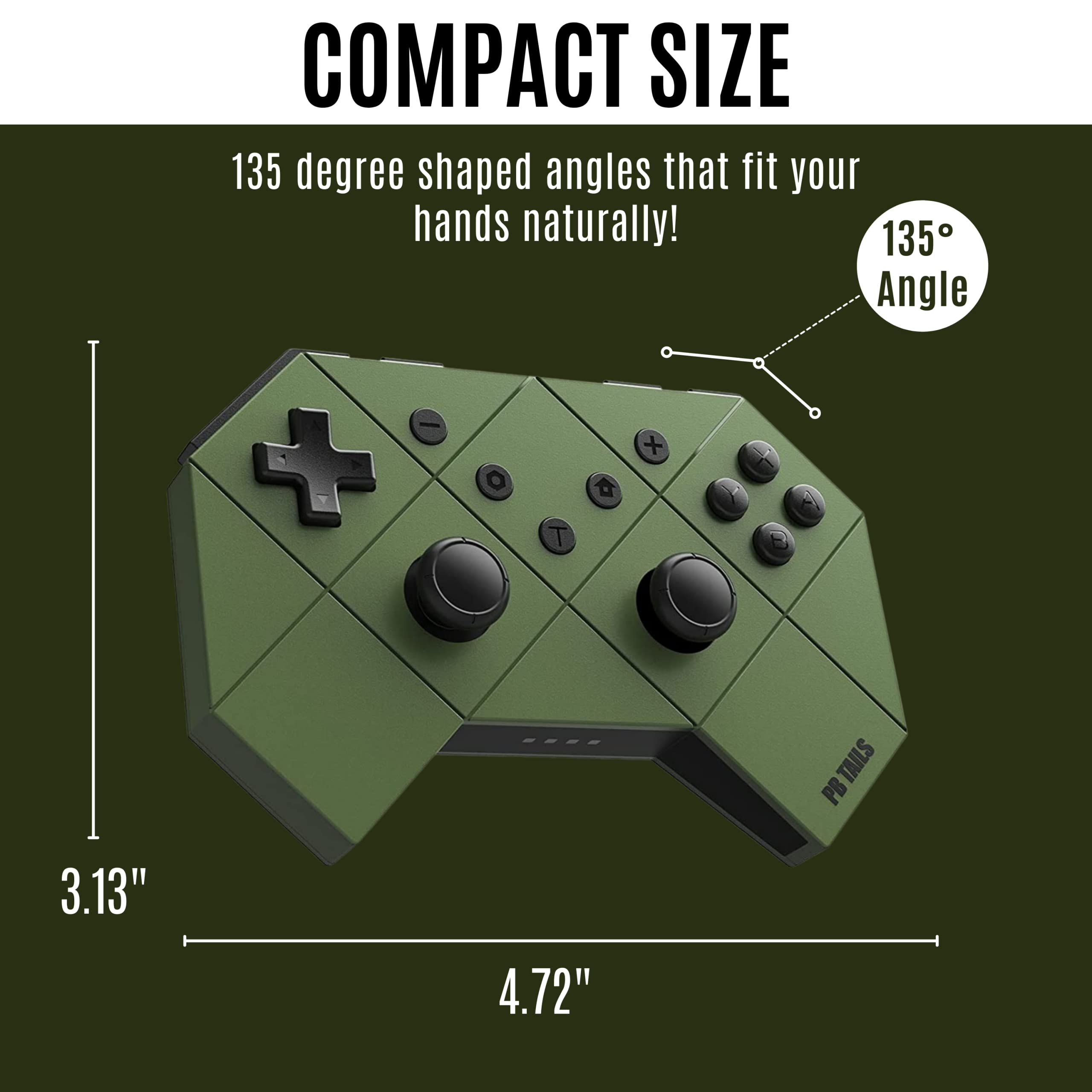 PB TAILS CHOC Portable Bluetooth Controller for Nintendo Switch | Play Games On The Go | Wireless Gamepad for Android, Switch, PC, STEAM, Raspberry Pi | Switch Turbo Controller for Travel | Green