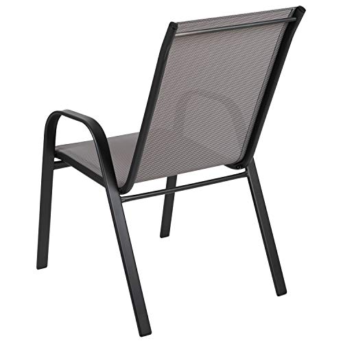 Flash Furniture Brazos Series Outdoor Stackable Patio Chairs with Flex Comfort Material, Stacking Outdoor Modern Sling Patio Chairs, Set of 4, Gray