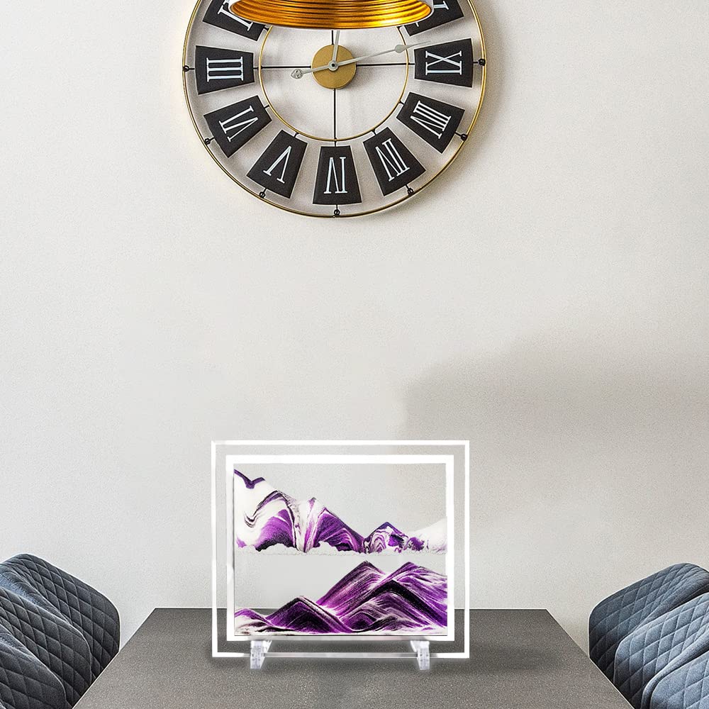 Muyan Moving Sand Art Picture Sandscapes in Motion Dynamic Sand Picture Glass 3D Deep Sea Display with Stand Decor Desktop Home Office Creative Gift (Purple, 7inch)
