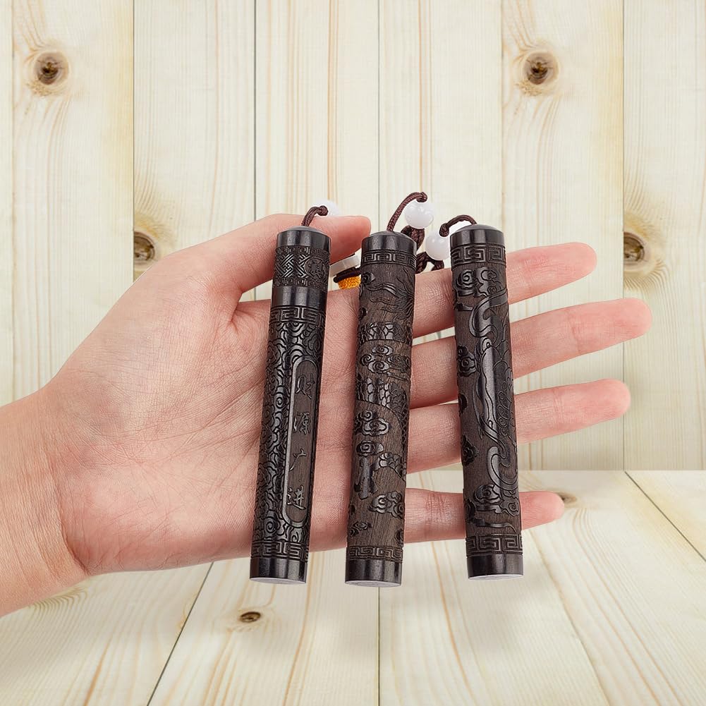 WEBEEDY 3 Pieces Sewing Needle Holder Carved Wooden Case, Pocket Portable Sewing Storage Tube Embroidery Needle Case for for Toothpick Hand Sewing Crafts DIY Sewing Tools Organizer