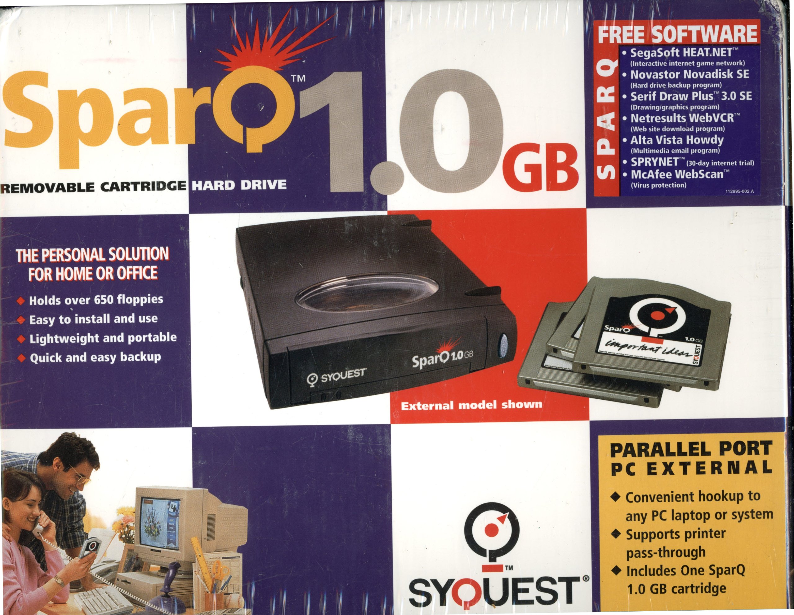 SyQuest SparQ 1.0 GB External Removable Cartridge Hard Drive - Parallel Port - Windows 3.1, Windows 95, Windows NT 4.0