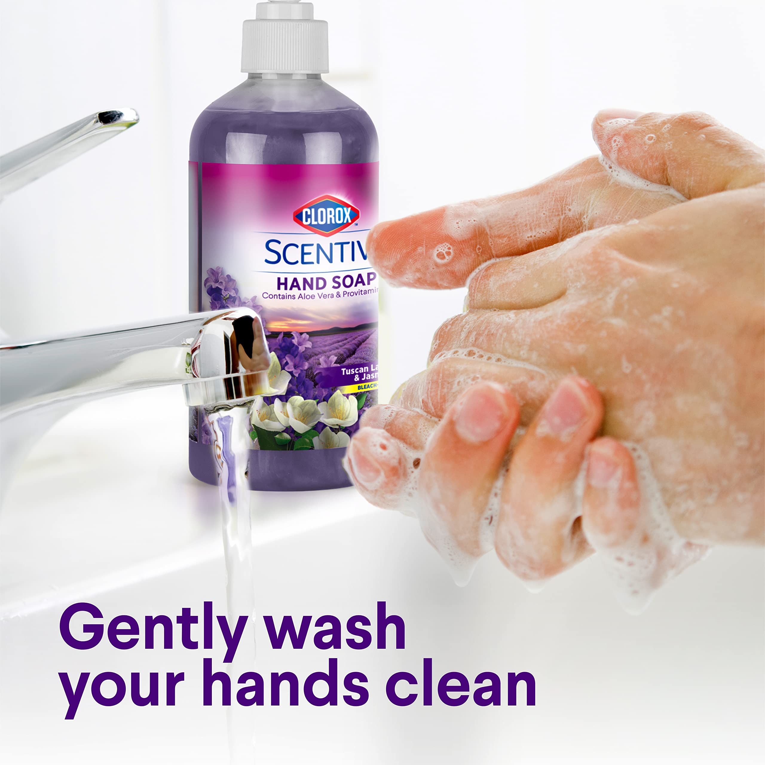 Clorox Scentiva Liquid Hand Soap Tuscan Lavender & Jasmine 14 oz Liquid Hand Wash with Aloe Vera & Vitamin B5 Bleach-Free Scented Hand Soap for Kitchen or Bathroom (Pack of 12)