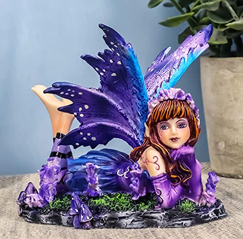 Ebros Fantasy Lavender Meadow Purple Girl Fairy Figurine 3.75" Long Faery FAE Pixie Garden Collectible Accessory