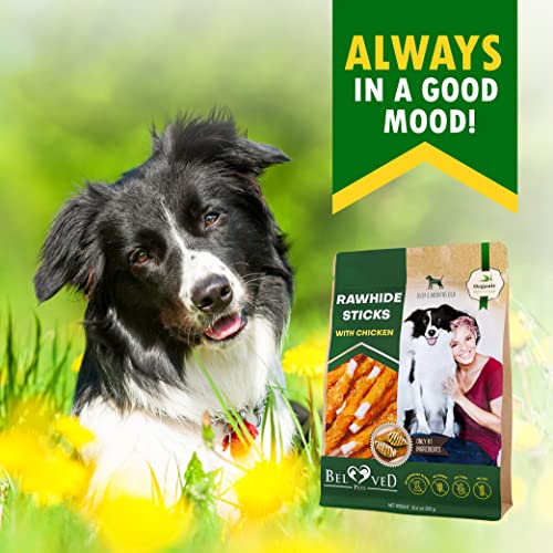 Dog Rawhide Sticks Wrapped with Chicken & Pet Natural Chew Treats - Grain Free Organic Meat & Human Grade Dried Snacks in Bulk - Best Twists for Training Small & Large Dogs - Made for USA (Sticks)