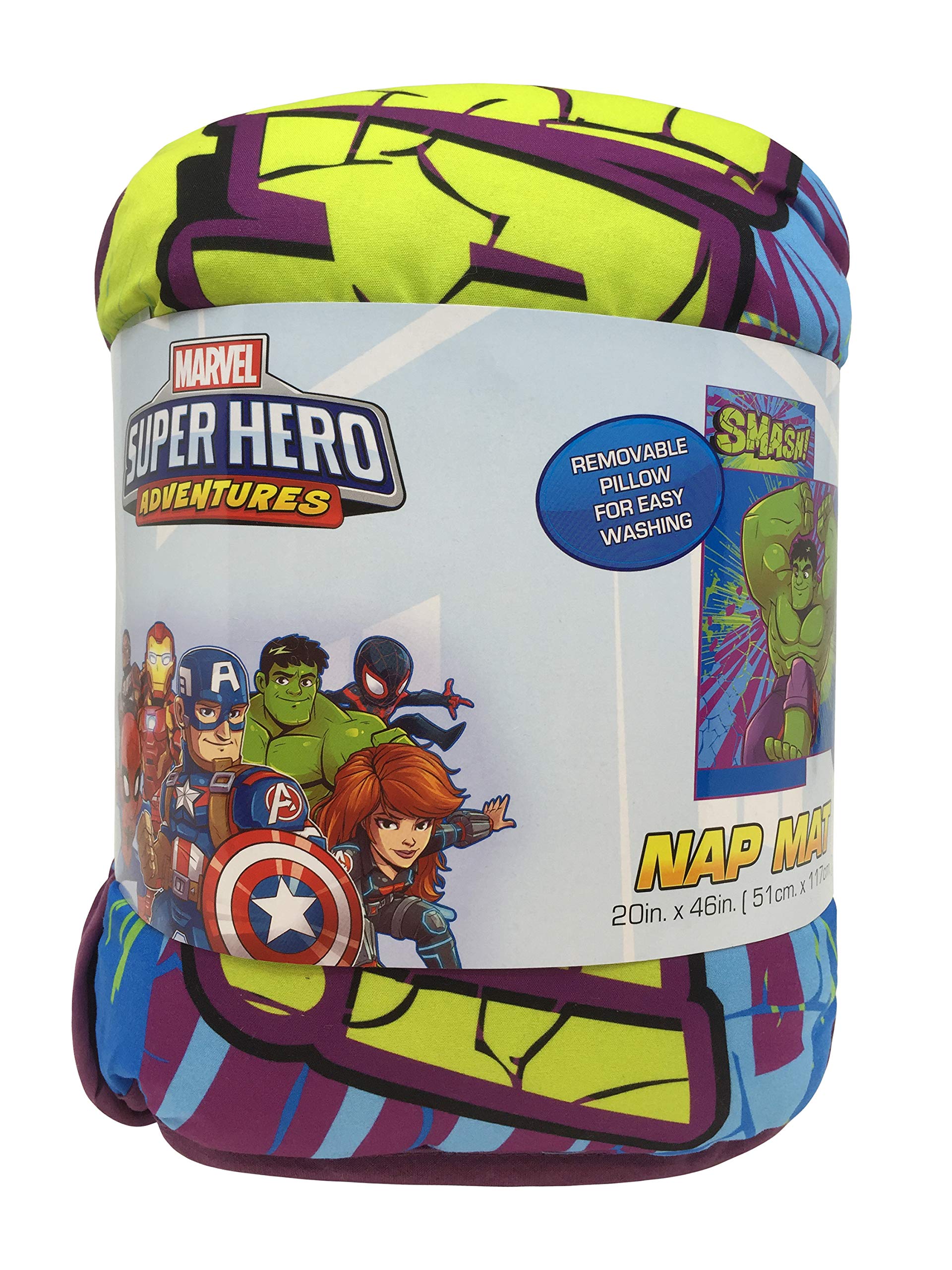 Jay Franco Marvel Super Hero Adventures Hulk Smash Nap Mat - Built-in Pillow and Blanket - Super Soft Microfiber Kids'/Toddler/Children's Bedding, Ages 3-5