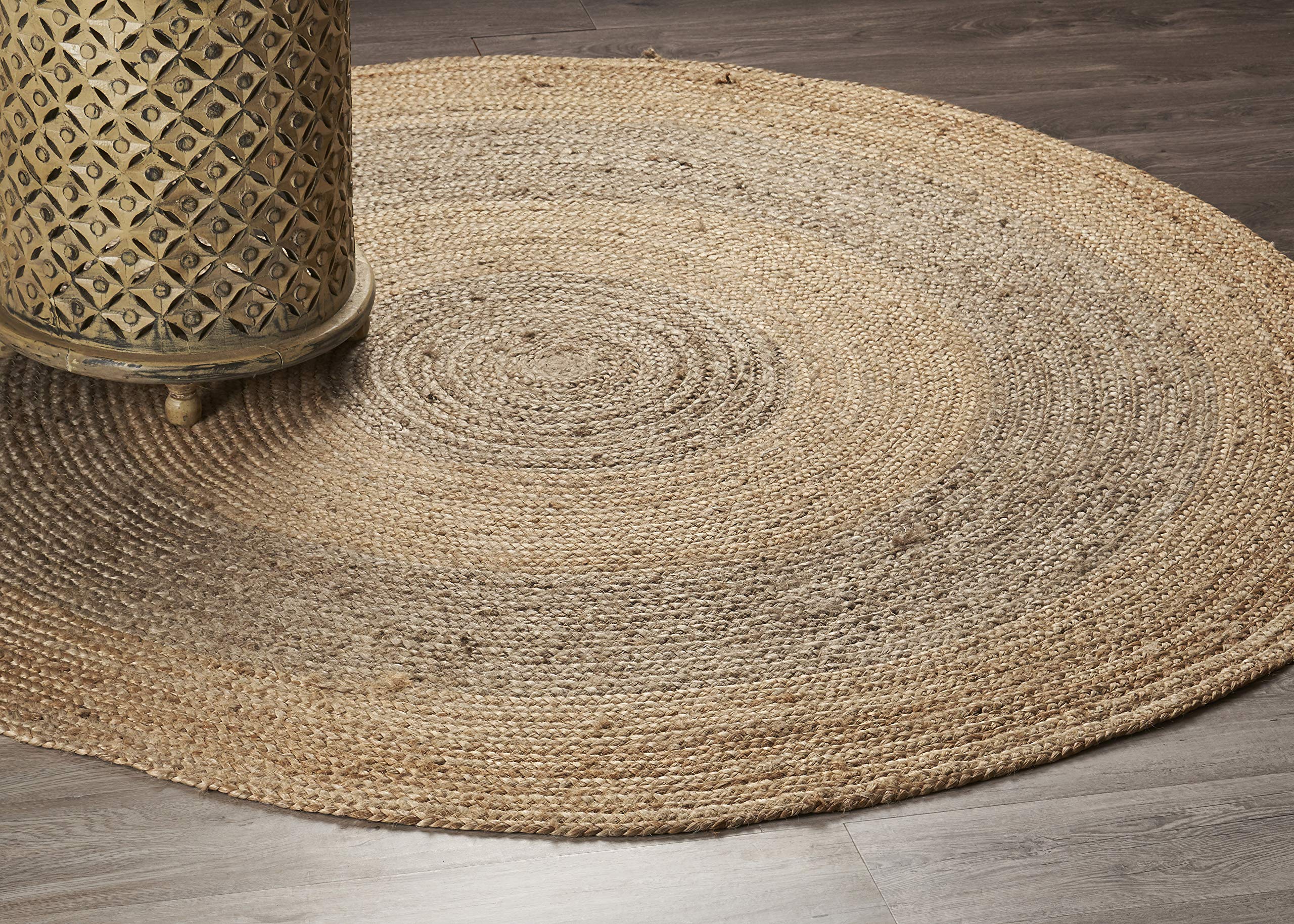 LR Resources Jute LR12032-NGY40RD Natural/Gray Round X 4 ft Indoor Area Rug, 4' x 4'