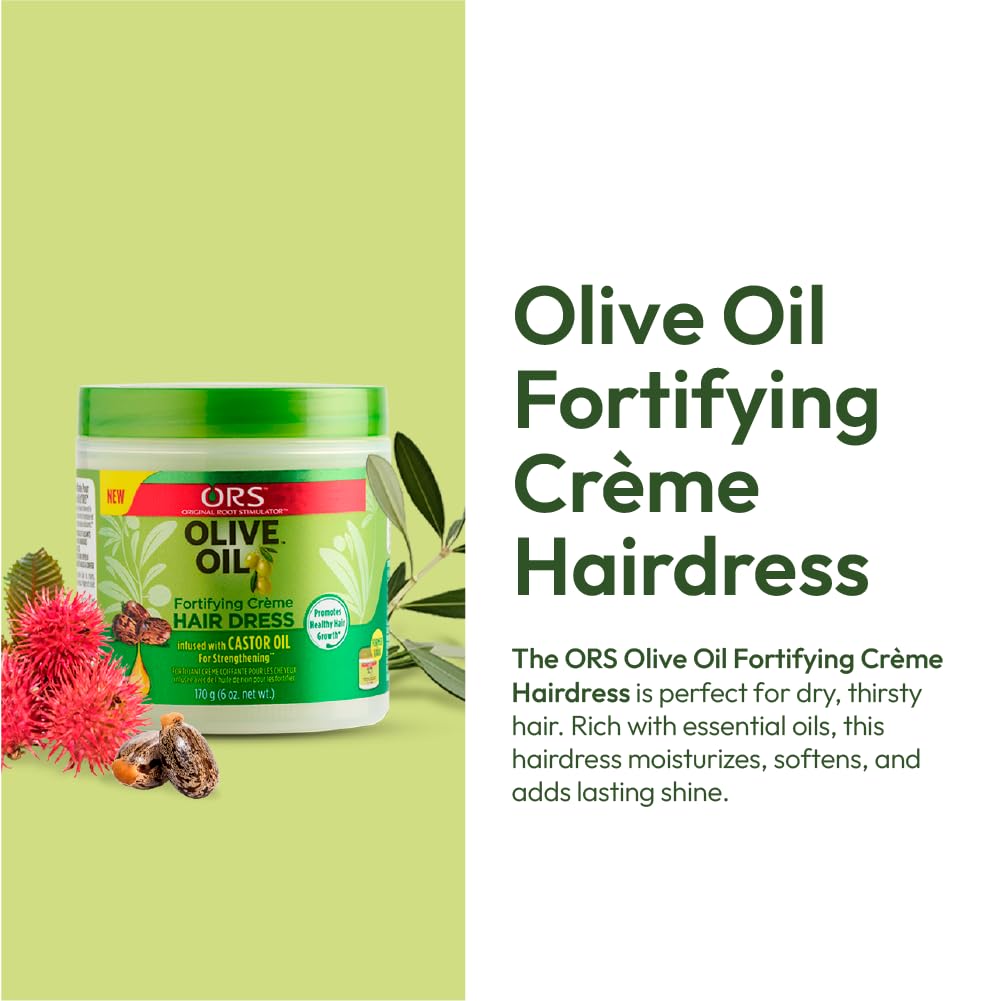 ORS Olive Oil Fortifying Cream Hair Dress Infused with Castor Oil for Strengthening 6 Ounces