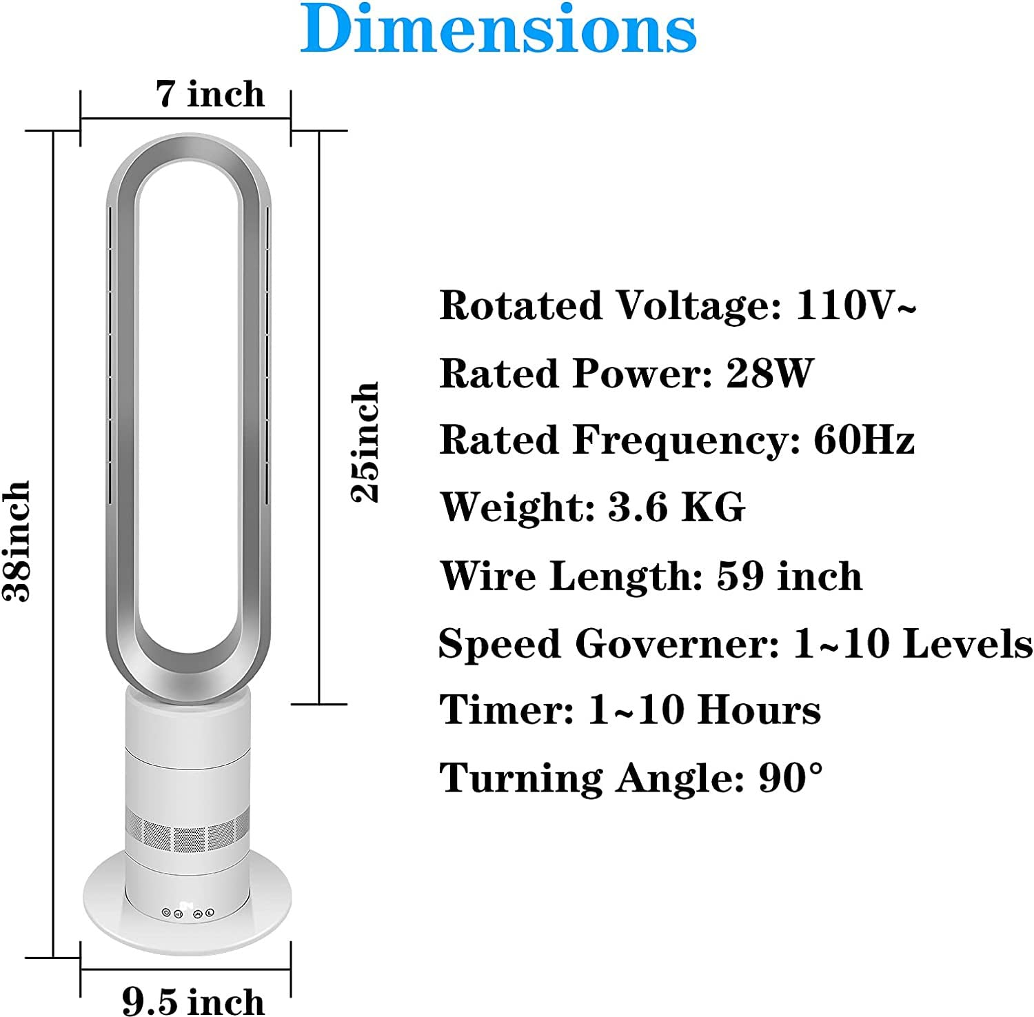 HealSmart Sufficient Size Bladeless Fan, Standing Fan, Tower Fan, 10 Speeds Settings, 10-Hour Timing Closure Bladeless Fan, Stylish And Modern Fan, Low Noise