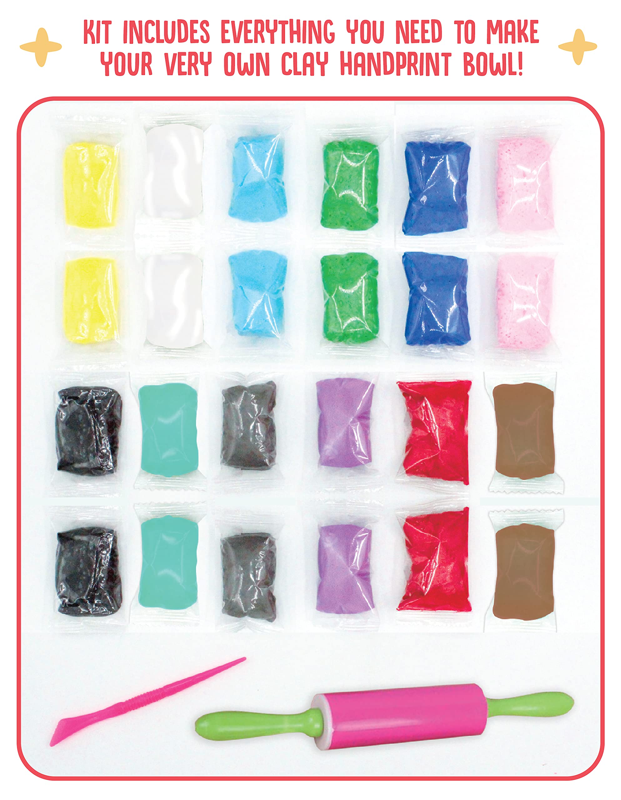Peachy Keen Crafts Craft Sets for Kids Ages 5 and Up - Make Your Own Clay Hand Print Bowl - Includes Multicolor Clay, Cutting Tool, and Roller - Kid Craft Kit to Make Up to 3 Bowls