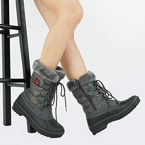 DREAM PAIRS Women's DP-Canada Grey Faux Fur Lined Mid Calf Winter Snow Boots Size 9 M US