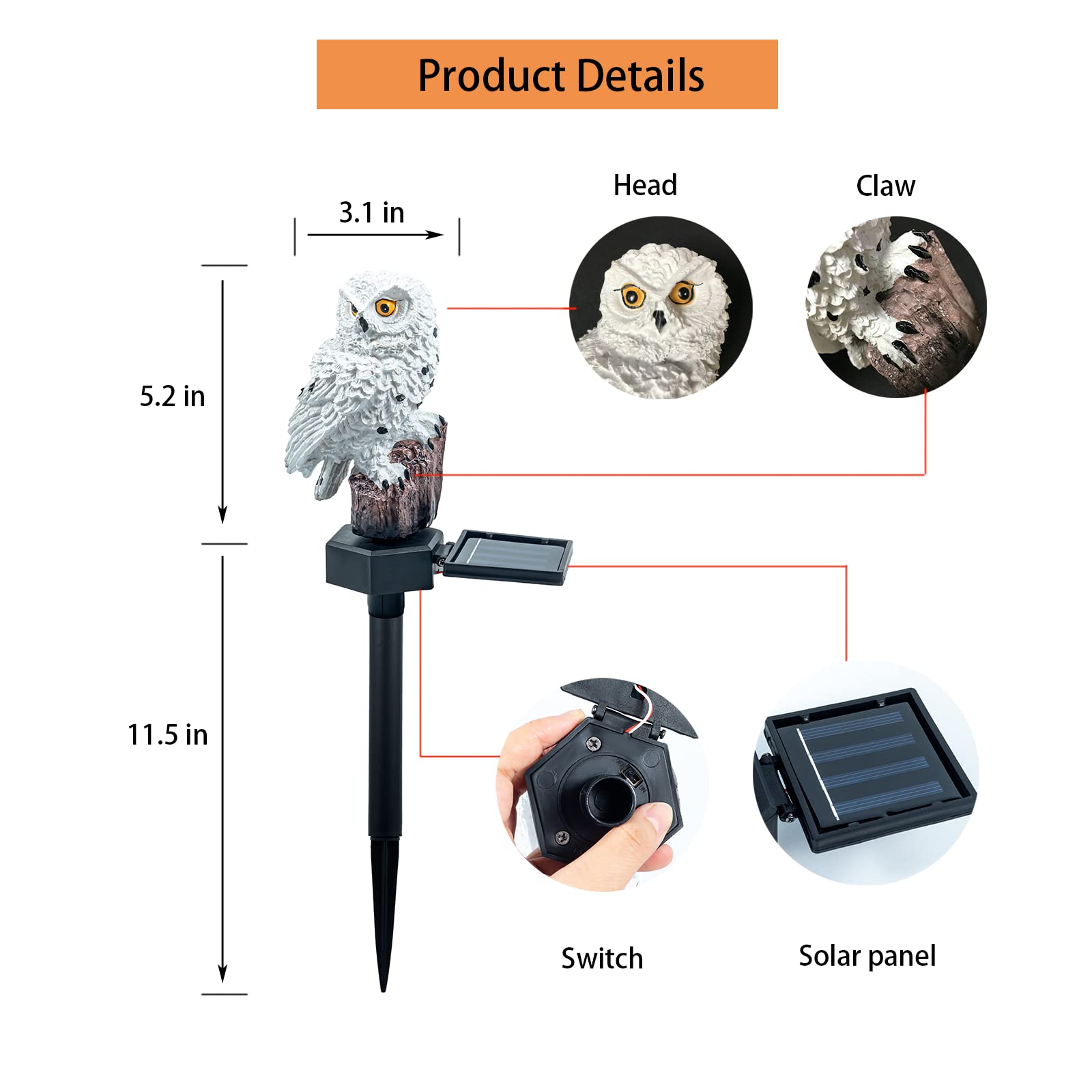 MXJIAELE Owl Gifts Solar Lights Garden for Home Decorations Owls Night Lights for Outdoor Garden Yard White Owls LED Light Stake Garden Decor(White)