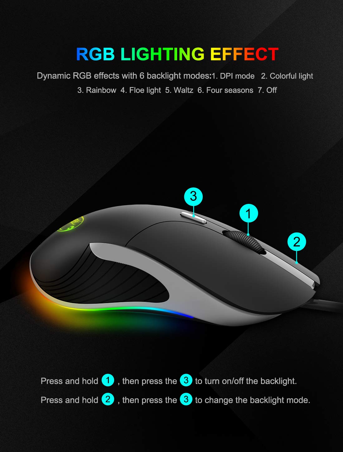 KKUYI RGB Gaming Mouse Wired, USB Computer Gaming Mice with Chroma RGB Lighting/6 DPI Levels/6 Buttons, RGB Gamer Desktop Laptop PC Gaming Mouse with 6ft Cable for Windows Xbox PS4 (Black-01)
