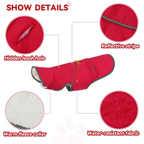 Dog Winter Coat Jacket, Dog Cold Weather Coats Vest, Warm Fleece Lining Dog Snow Coat for Small Medium Large Dogs Red M