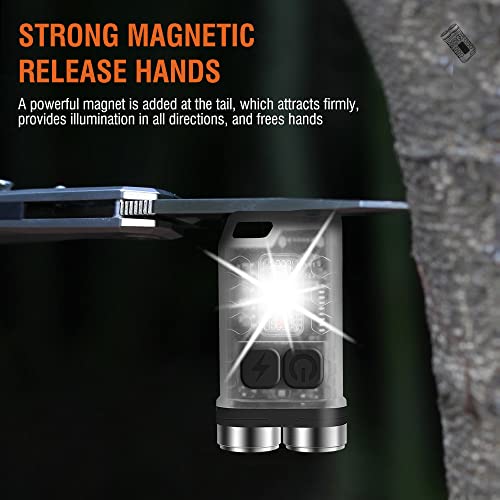 BORUIT V3 Small Powerful EDC Flashlight with Red UV Blue Light -Super Bright 900LM Rechargeable Mini Pocket LED Keychain Flash Light - 10 Mode, USB-C, IP65 Waterproof, Magnet, White