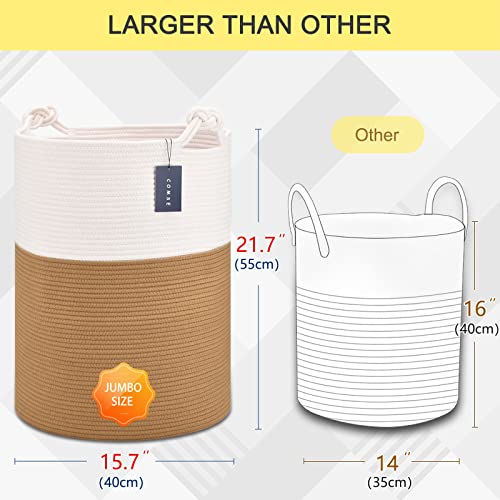 COMSE Extra Large Blanket Basket, Storage Basket, Large Laundry Baskets, 15.7βx 21.7β, Cotton Rope Basket, Blanket Storage for Living Room, Toy Basket, Woven Basket, Clothes Baskets,White/Camel