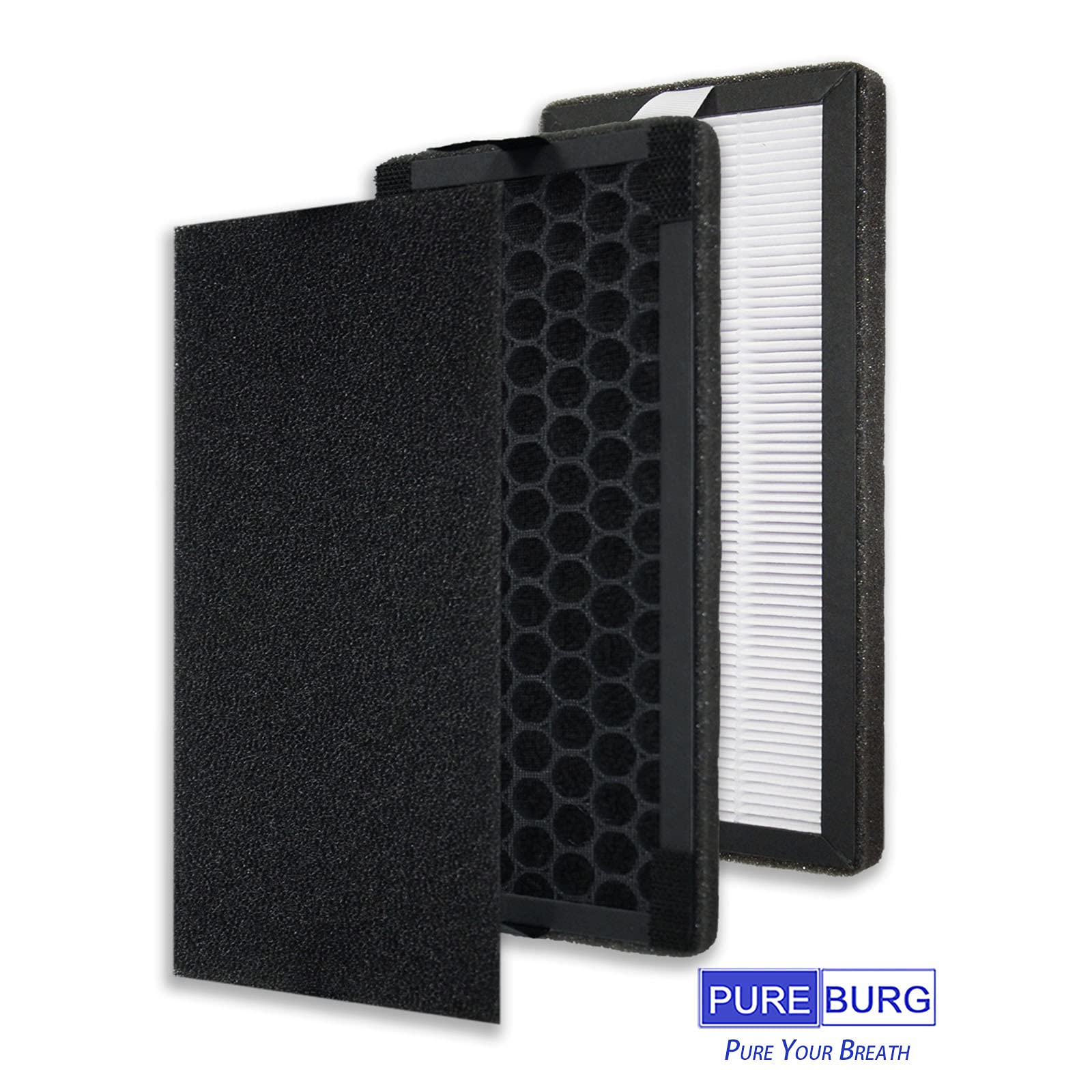 PUREBURG YY11200 Replacement Filter Set Compatible with Lasko HF11200 Desktop Air Purifier, 2 H13 HEPA+2 Activated Carbon Filter + 4 Carbon Pre-filters