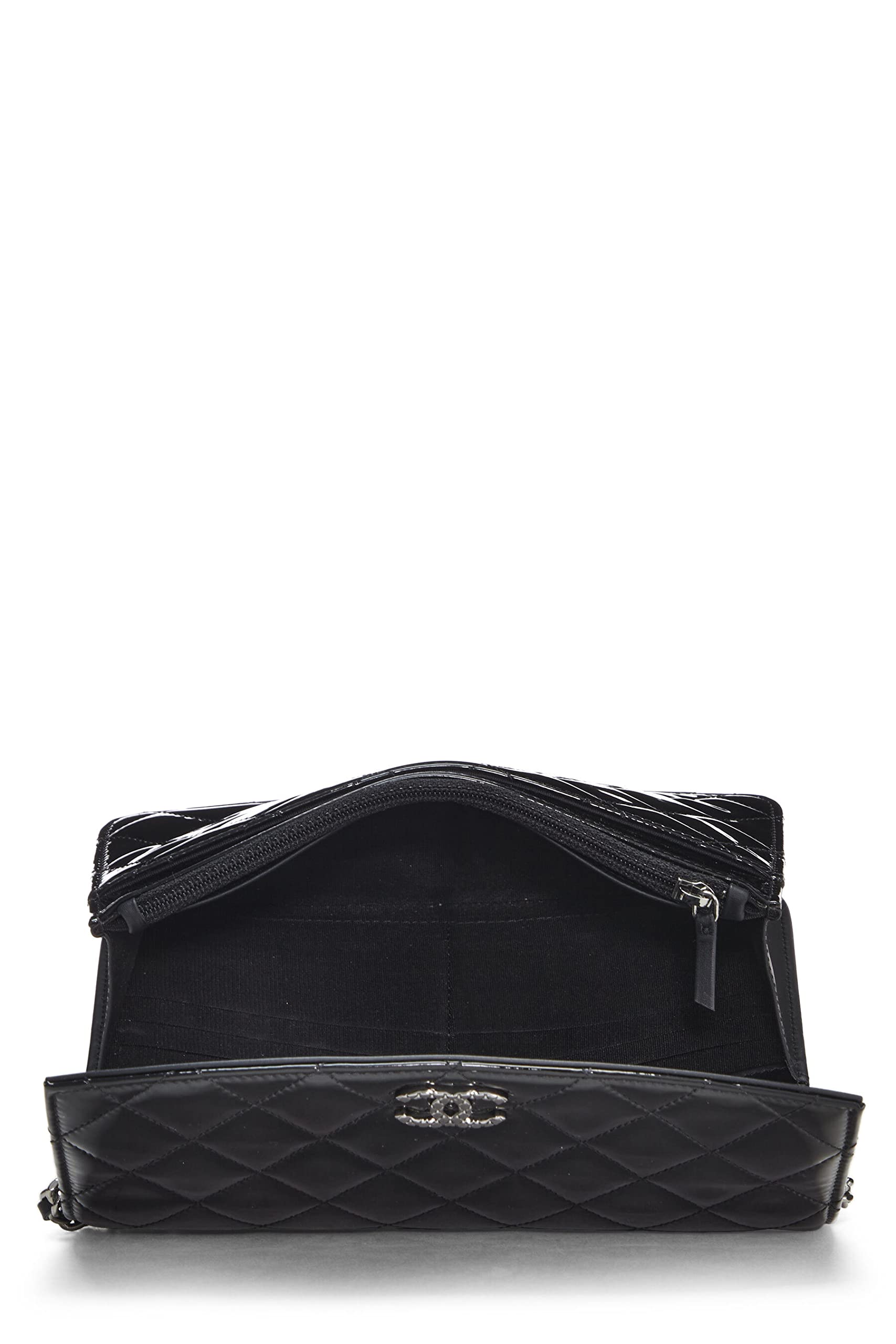 Chanel, Pre-Loved Black Quilted Patent Leather Brilliant Wallet on Chain (WOC), Black