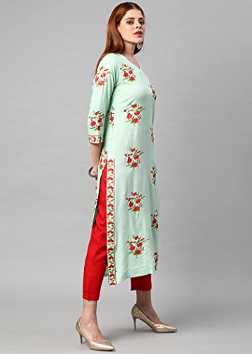 Elina fashion Indian Stitched Kurti for Womens With Pant | Rayon Printed Readymade Kurta Kurtis Light Green