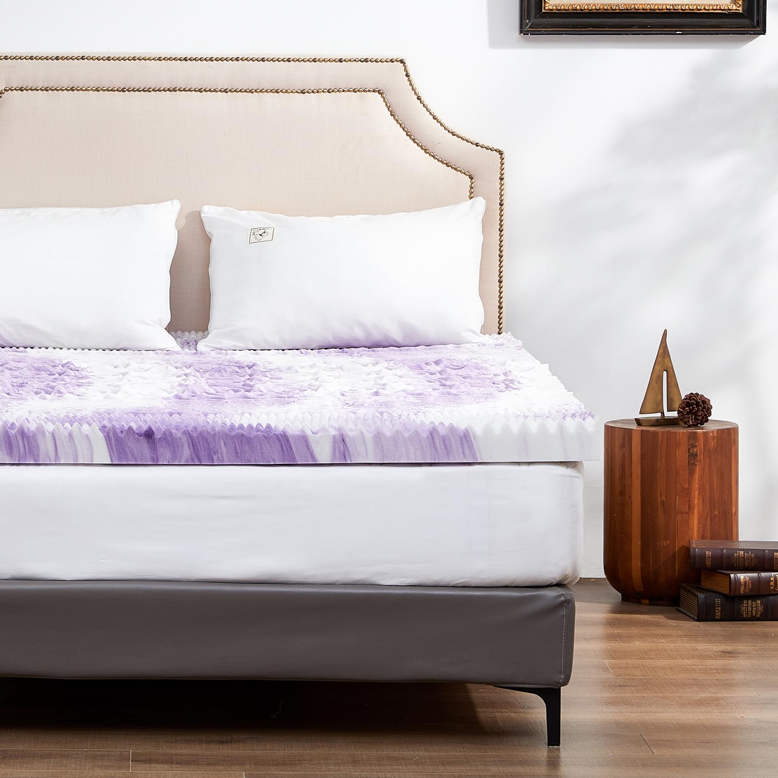 Orcalic 3 Inch Memory Foam Mattress Topper 5-Zone Soft Mattress Pad Pressure Relieve Bed Topper, CertiPUR Certified, Queen Size, Purple