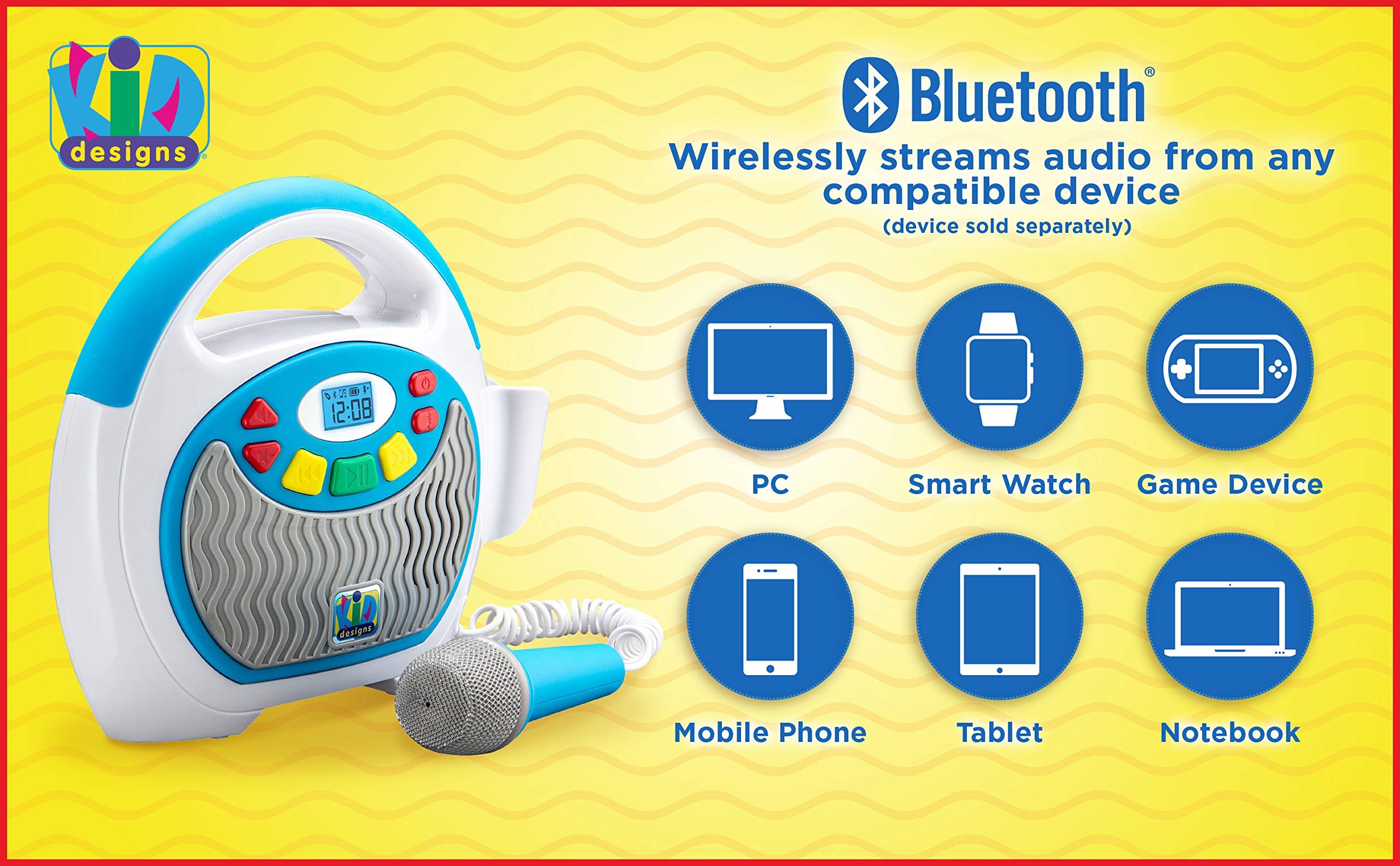 eKids KIDdesigns Mother Goose Club Bluetooth Sing Along Portable MP3 Player Real Mic 24 Songs