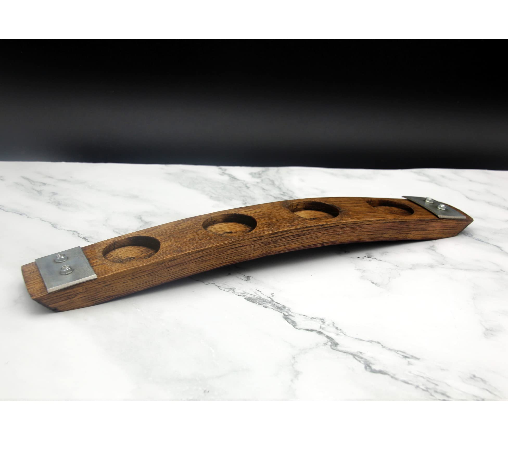 Barrel-Art Barrel Stave Premium 4 Glencarin Glass Whiskey Flight Serving Tray No Glasses Included, Dark Walnut