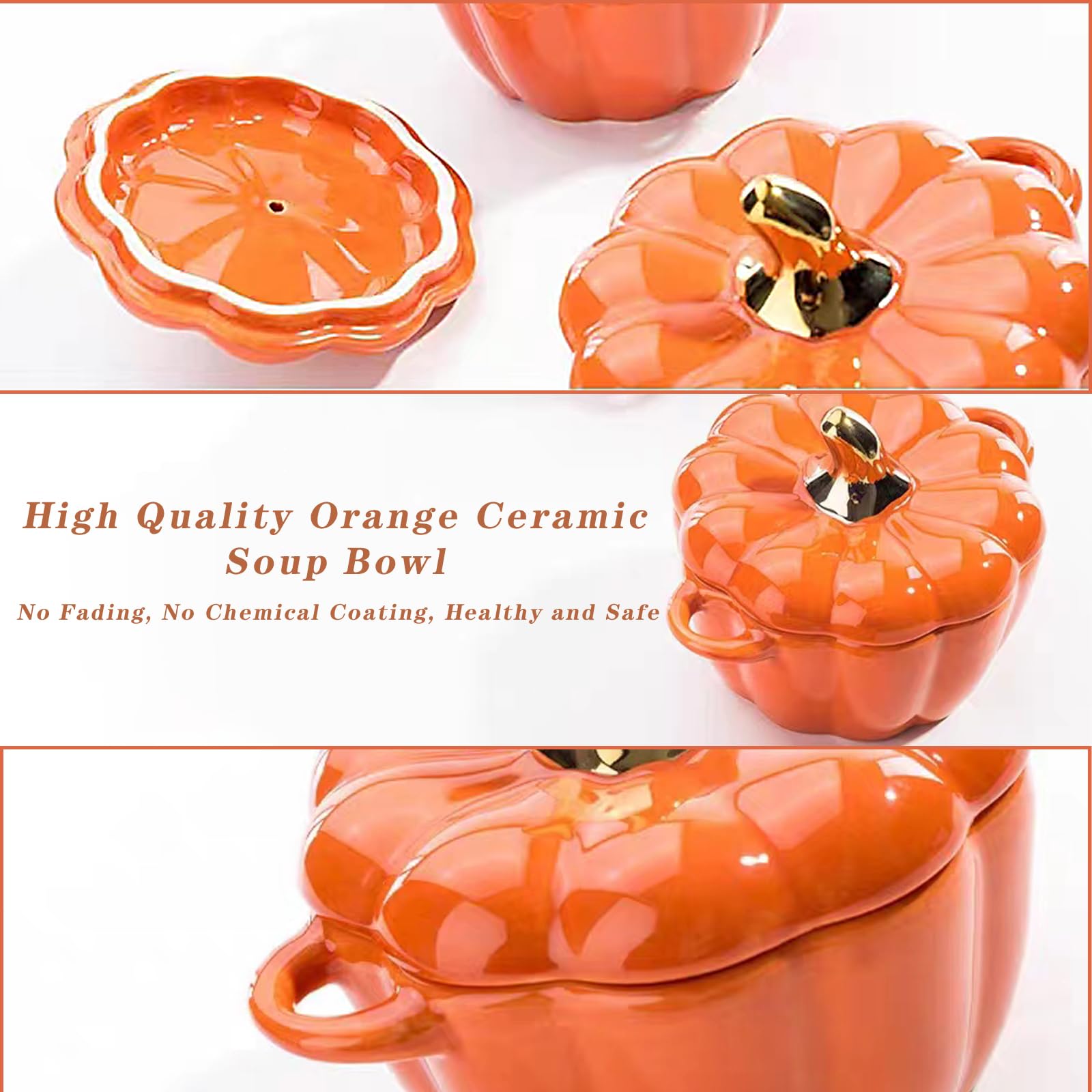 Dutch Oven Pot with Lid, Pumpkin Pottery Dessert Saucepan, Mini Baking Dish Cute Pumpkin Bowl, Covered Dutch Oven Ceramic Stockpot, Pumpkin-Shaped Casserole (Orange)