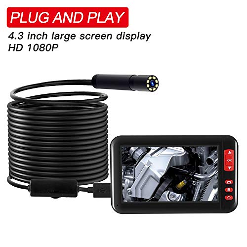 BHVXW 2M/5M/10M 8mm F200 Endoscope Camera 1080P with 4.3 Inch Screen Display 2000mAh 8 LED Light Inspection Borescope Camera (Size : 10M)