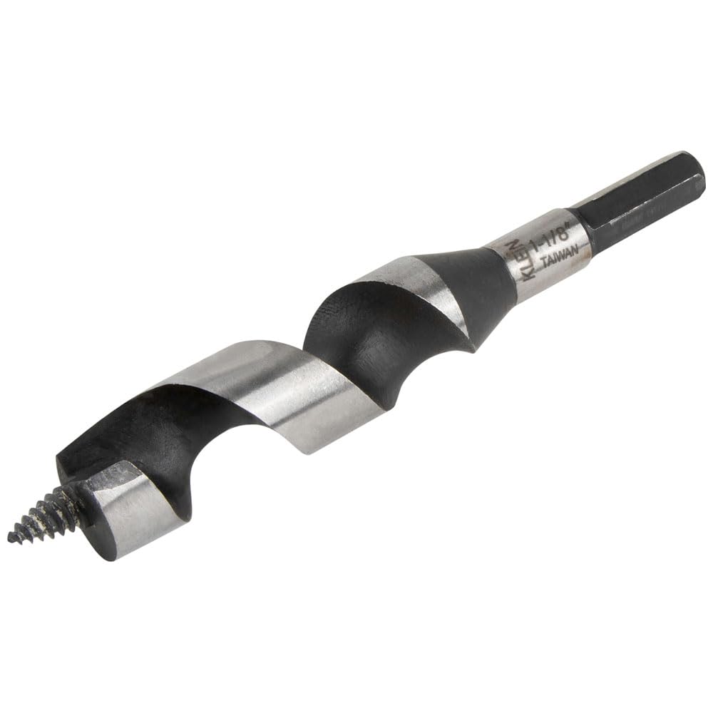 Klein Tools 53408 Steel Ship Auger Bit with Screw Point, 1-1/8-Inch x 4-Inch Twist Length For Drilling Through Wood with Nails