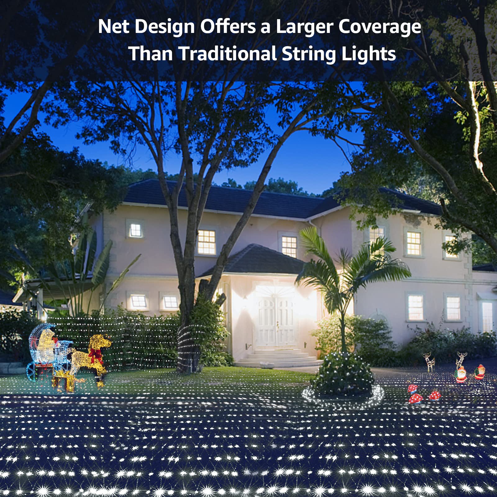 BlcTec Christmas Net Lights 200 LED 8.2ft x 4.9ft Outdoor Christmas Bush Lights with 8 Modes, Timer, Connectable, Waterproof and Green Wire for Trees, Bushes, Christmas Decorations, Cool White