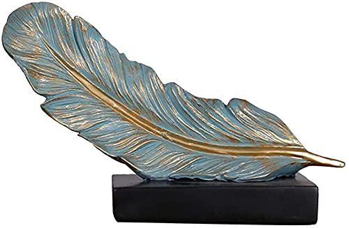 Resin Feather Sculpture Art Statue Feather Figurines Abstract Home Decoration for Wedding Party Bedroom Living Room Garden Office - Blue S