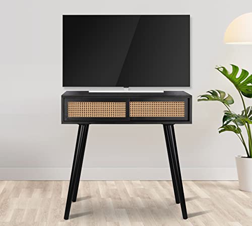 Console Table, Small Entryway Table, Console Tables for Entryway, Rattan Dresser Side Table Black Entry Table Narrow Console Table Modern Hallway Table Boho Sofa Table for Living Room, Vanity Desk