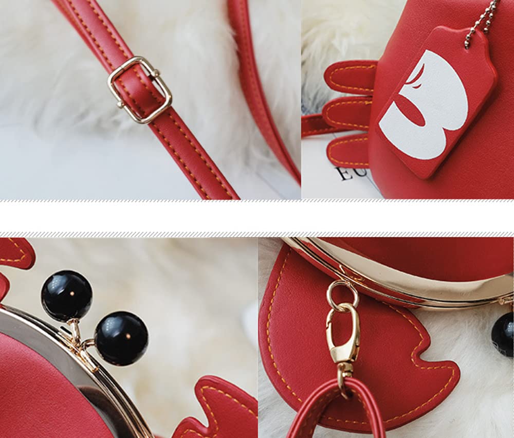 Personalized cartoon style ladies shoulder bag, crab-shaped messenger bag, animal style ladies handbag(Red)