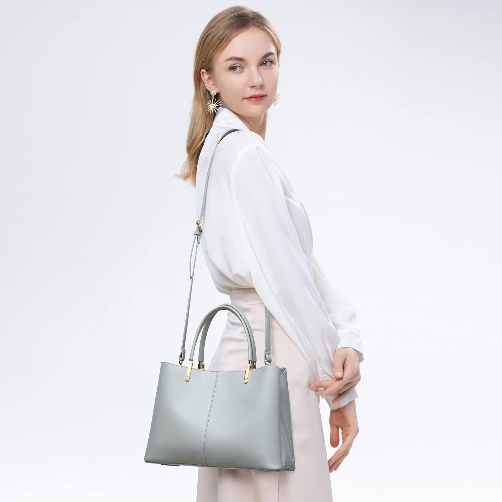 HENG REN Women's Handbags Shoulder Bags,Upgraded Version Medium Classical Style Purses Top Handle Satchel Bag for daily. (Cement Grey)
