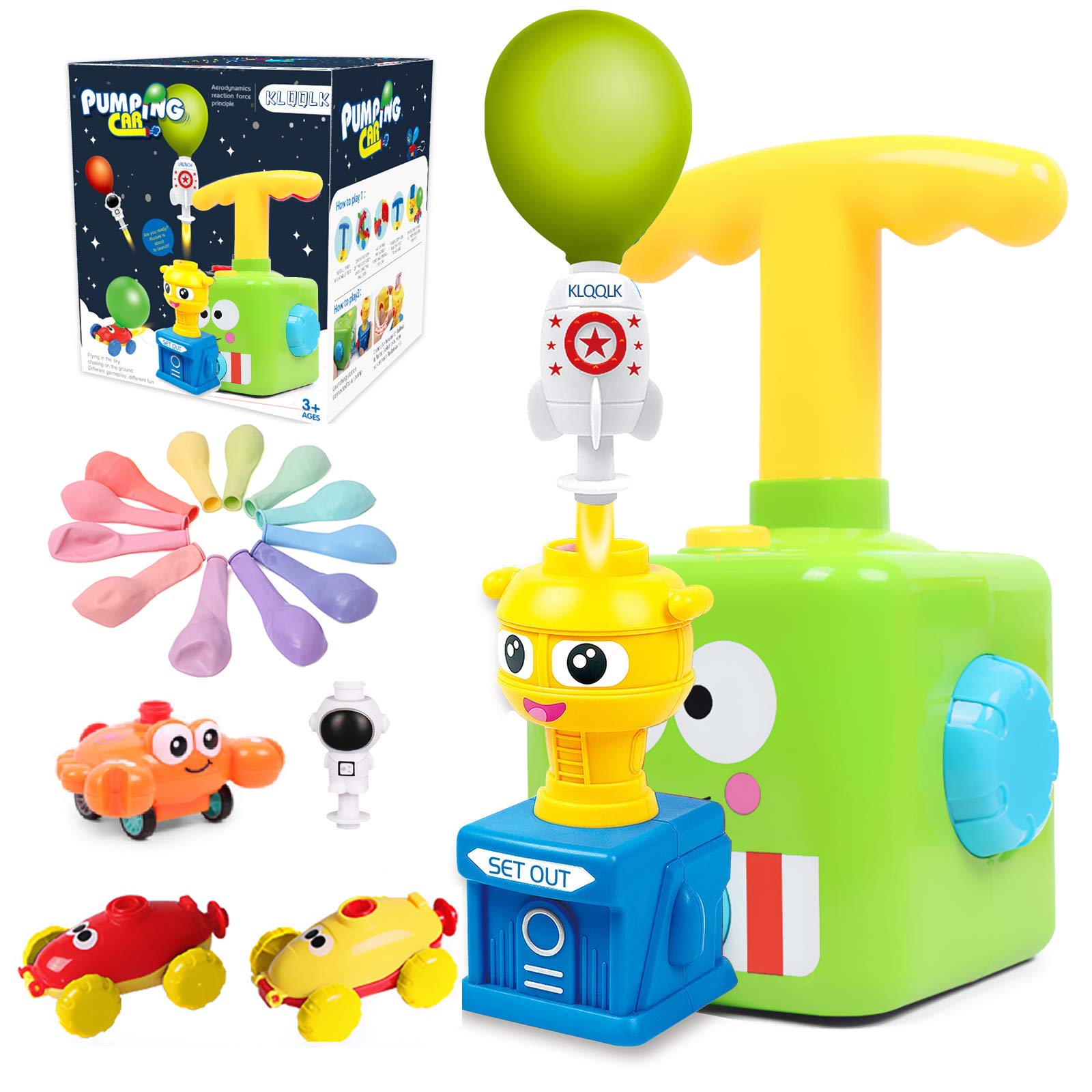KLQQLK Balloon Powered Launch Car,Balloon Air Inflator Hand Push Mini Plastic Air Power Balloon Racer Vehicle Car Toy for Kids Gift (Frog)